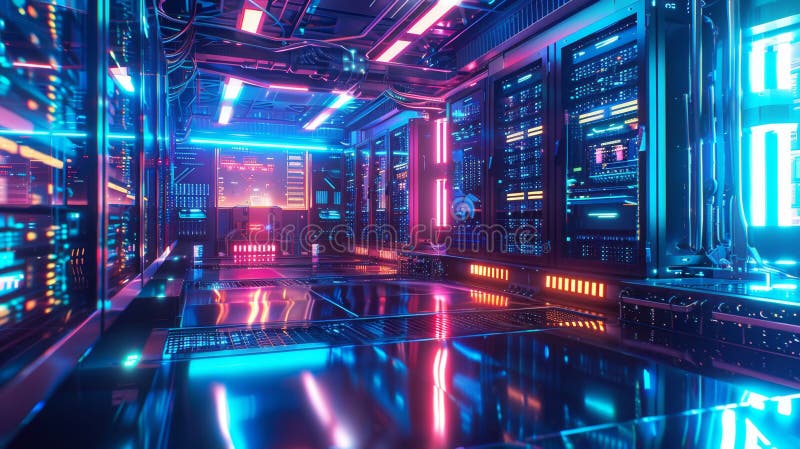 Futuristic Data Center with Neon Lights, Generative AI Stock Image ...