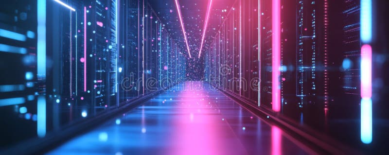 Futuristic Data Center with Neon Lights Stock Illustration ...