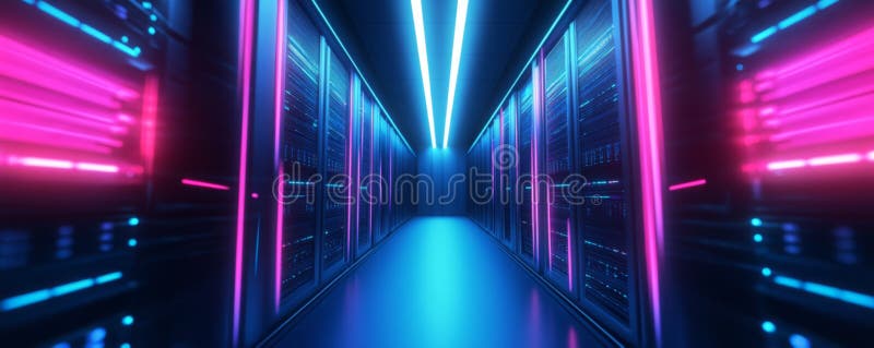 Futuristic Data Center with Neon Lights Stock Illustration ...