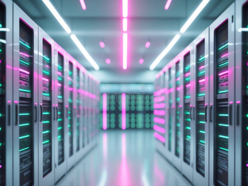 Futuristic Data Center with Neon Lights and Server Racks Stock Photo ...