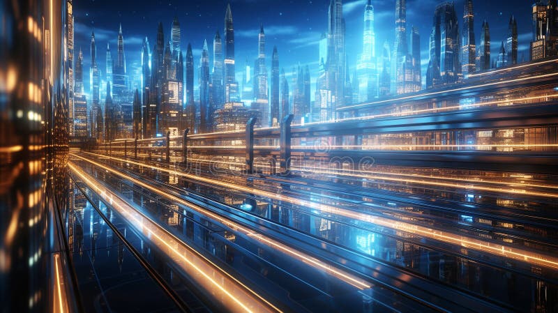 Futuristic Data Center with Network Servers in a Row Stock Image ...