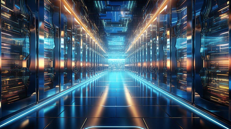 Futuristic Data Center with Network Servers in a Row Stock Photo ...