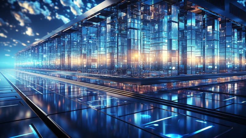 Futuristic Data Center with Network Servers in a Row Stock Image ...