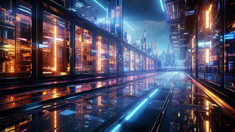 Futuristic Data Center with Network Servers in a Row Stock Photo ...