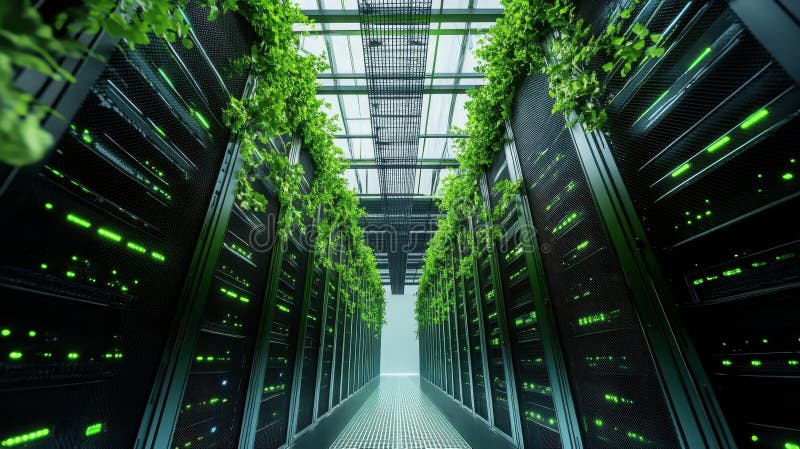 A Futuristic Data Center Powered by Green Energy, Featuring Server ...