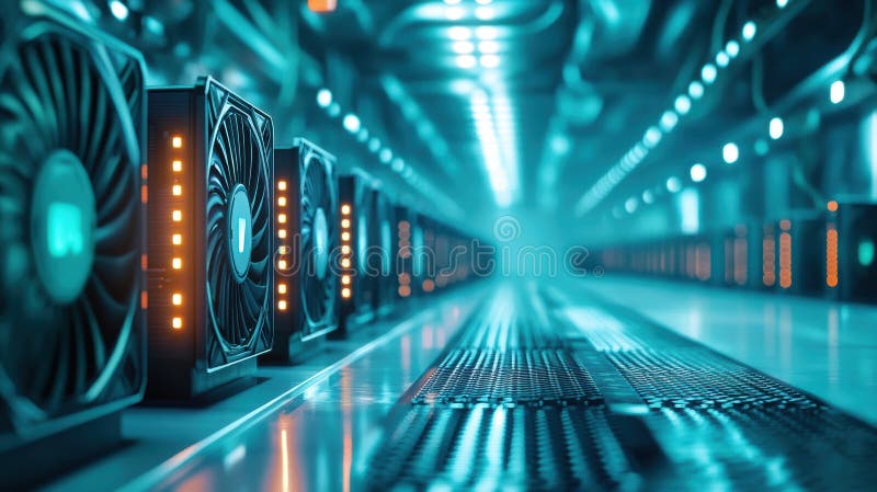 Futuristic Data Center with Powerful Servers and Cooling Systems in ...