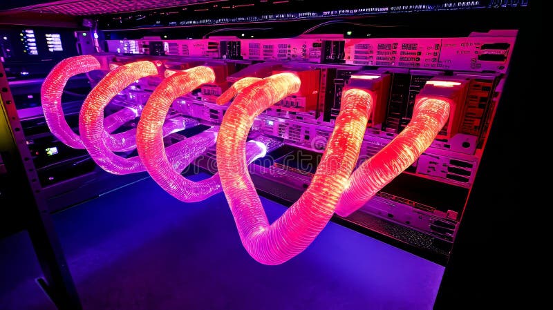 Close Up Data Center Server Racks Glowing Network Cables Stock Photos ...