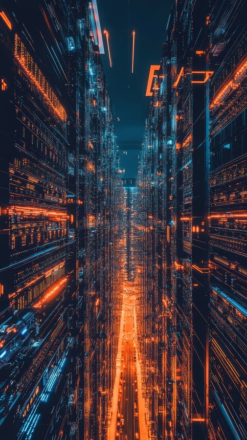 Futuristic Data Center with Rows of Glowing Servers Illuminating the ...