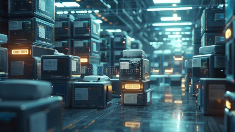 Futuristic Data Center with Rows of High-powered Servers and Glowing ...