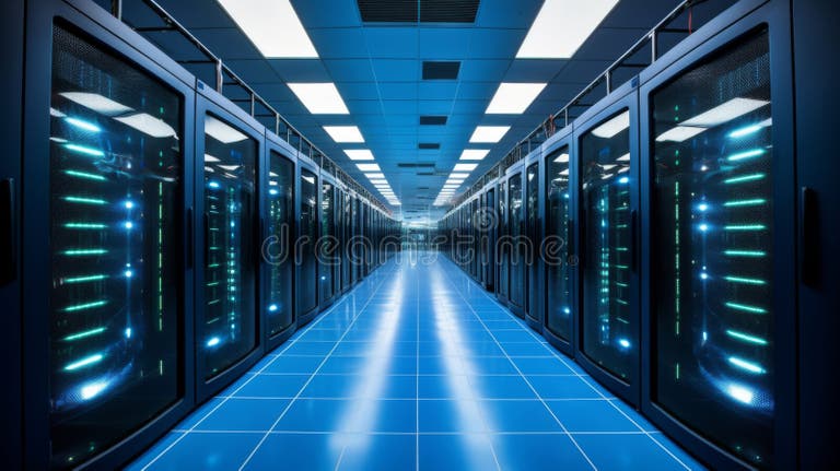 Modern Data Center Server Room with Blue Led Lights - Technology and ...