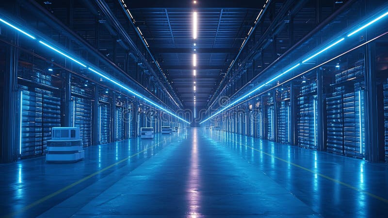 Server Room Under Blue Light Stock Illustration - Illustration of ...