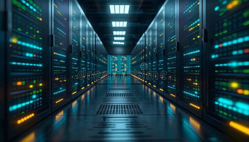 Futuristic Data Center Server Room Stock Image - Image of intelligence ...