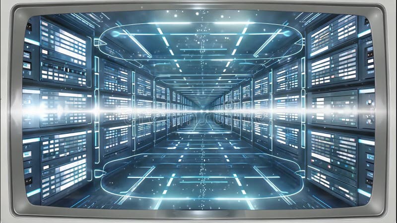 Futuristic Data Center: Server Room with Glowing Lights and Network Connections Stock Footage ...