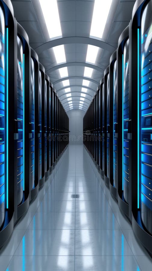 Futuristic Data Center Server Room Interior Stock Illustration ...