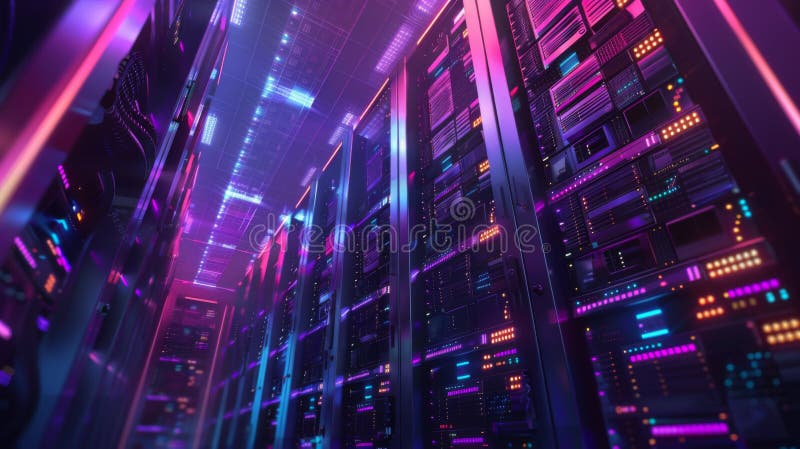 Futuristic Data Center Servers at Night Stock Photo - Image of cyber ...