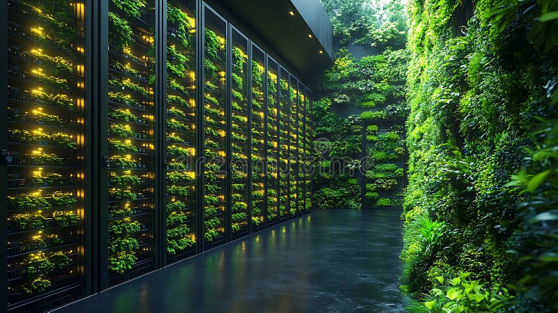 Futuristic Green Data Center Featuring Racks Filled with Thriving ...