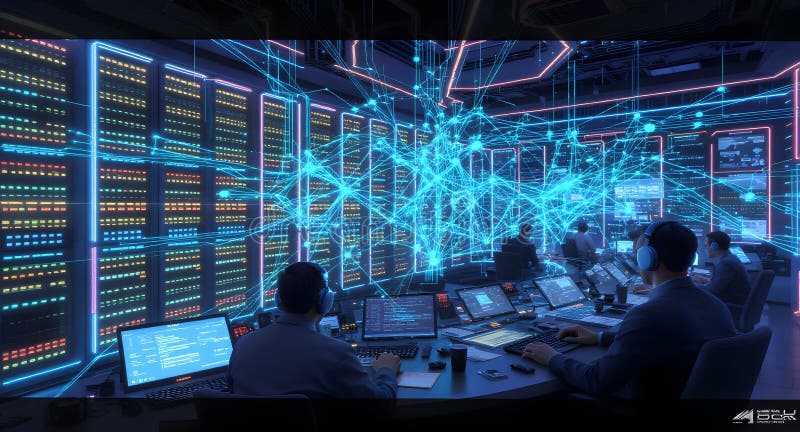 Global Network Operations Center Stock Illustration - Illustration of ...