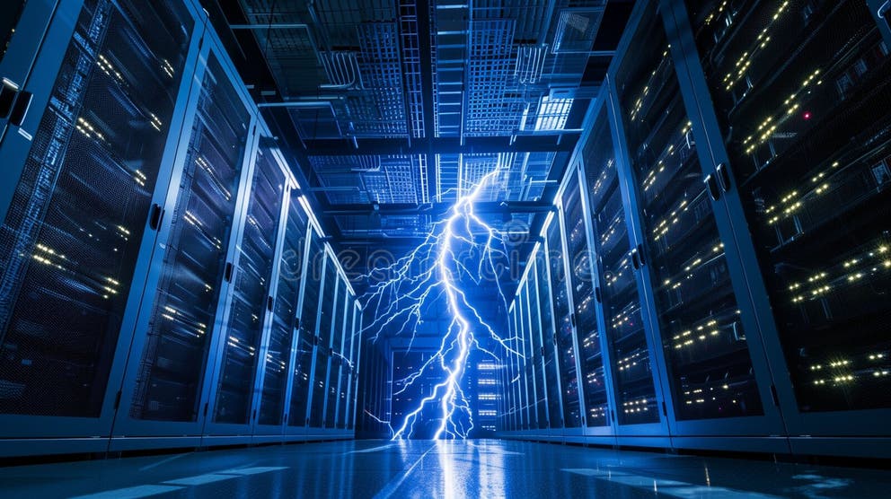 Futuristic Data Center with Striking Blue Lightning and Advanced ...