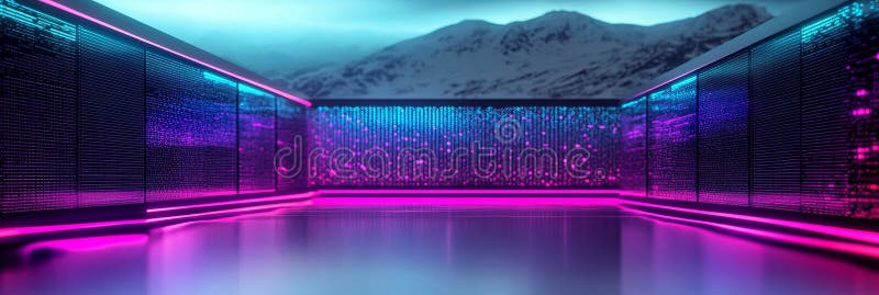Futuristic Data Center Under Snow-Capped Mountains Featuring Advanced ...