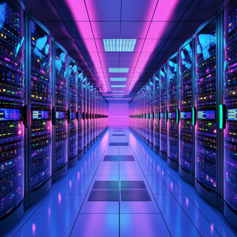 Futuristic Data Center with Vibrant Lighting and High-Tech Server Racks ...