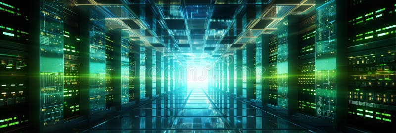 Futuristic Data Center with Vibrant Lights Illuminating the Pathway ...