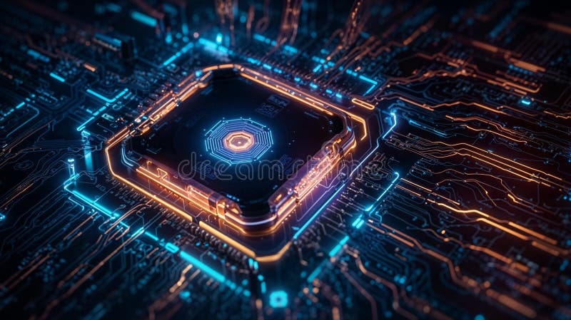 Futuristic Data Chip with Light Trails Stock Illustration ...