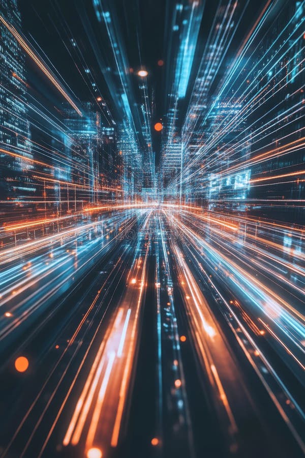 Futuristic Data Connections through Urban Landscape in Abstract ...