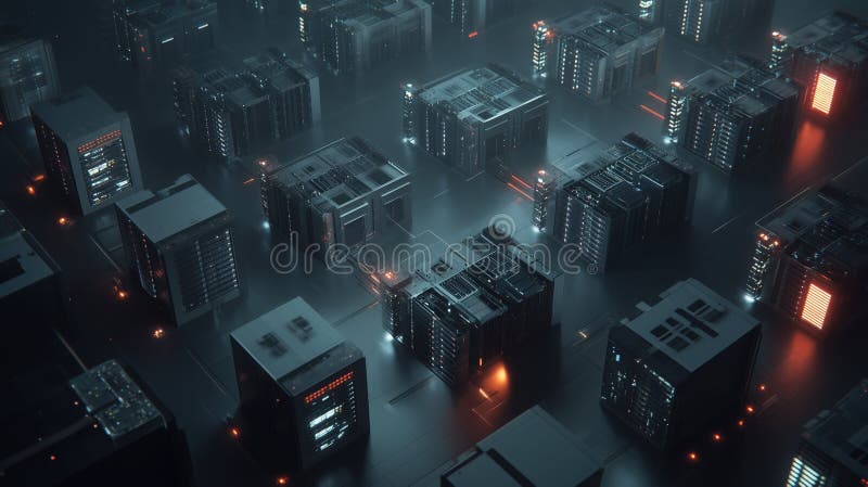 Futuristic Data Core Grid Generative AI Stock Illustration ...