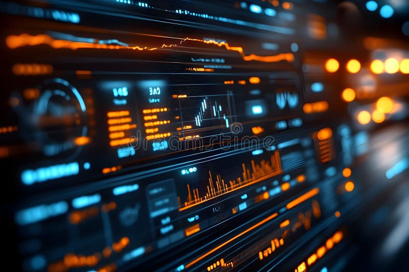 Futuristic Data Dashboard with Glowing Panels Stock Image - Image of ...