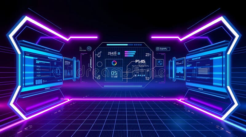 Futuristic Data Dashboard with Neon Interface and Digital Analytics Stock Image - Image of ...
