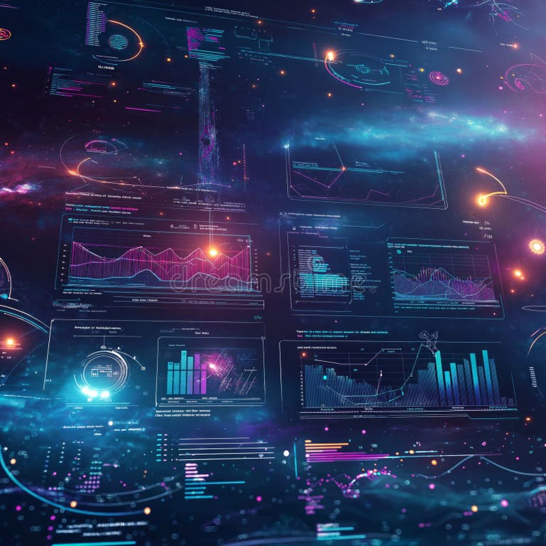 Futuristic Data Dashboard in Outer Space with Digital Visualization and ...