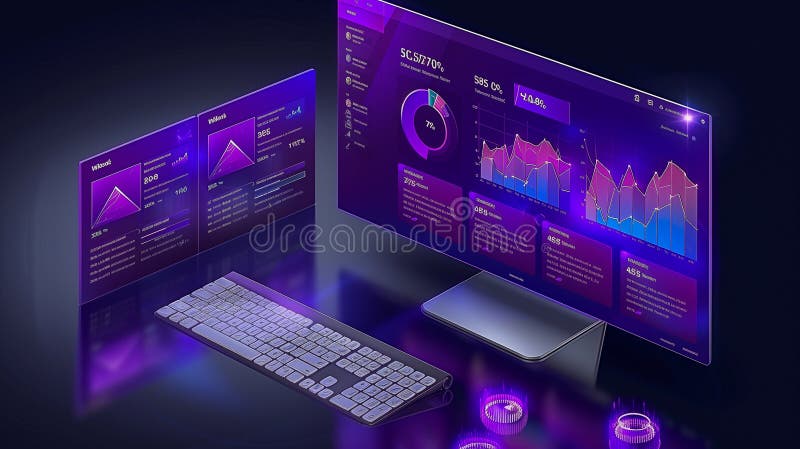 Futuristic Data Dashboard on a Transparent Screen with Keyboard Stock ...
