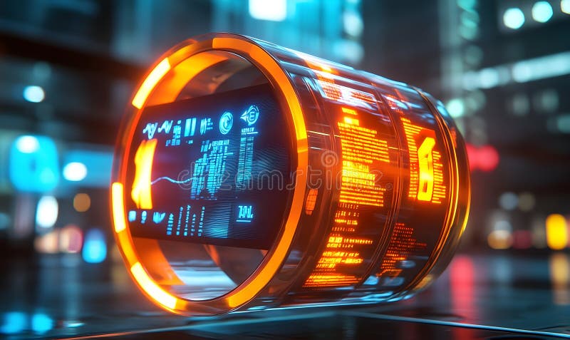 Futuristic AI Data Cylinder Stock Illustration - Illustration of urban ...