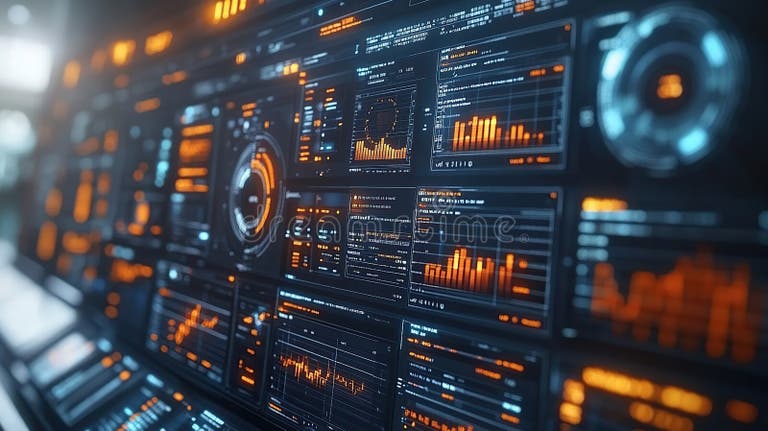 Futuristic Data Display with Multiple Interactive Dashboards Showing ...