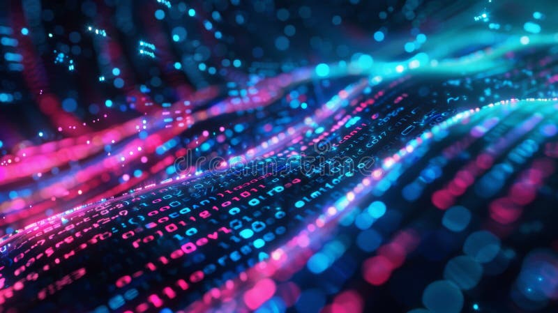 Futuristic Data Flow with Binary Code in Neon Colors Stock Photo - Image of dreamy, orange ...