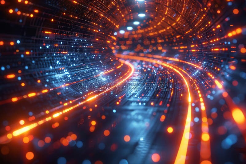 Futuristic Data Flow with Explosion Effect and Neon Rays in Sci Fi ...