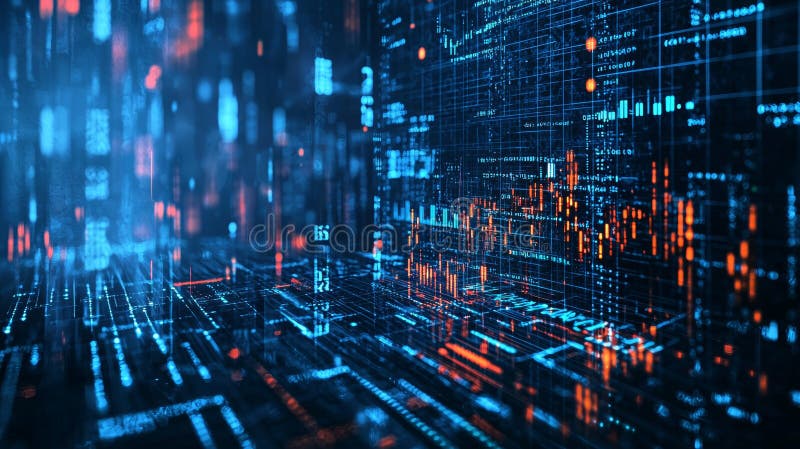 Futuristic Data Flow with Glowing Blue and Orange Lights Stock Photo ...