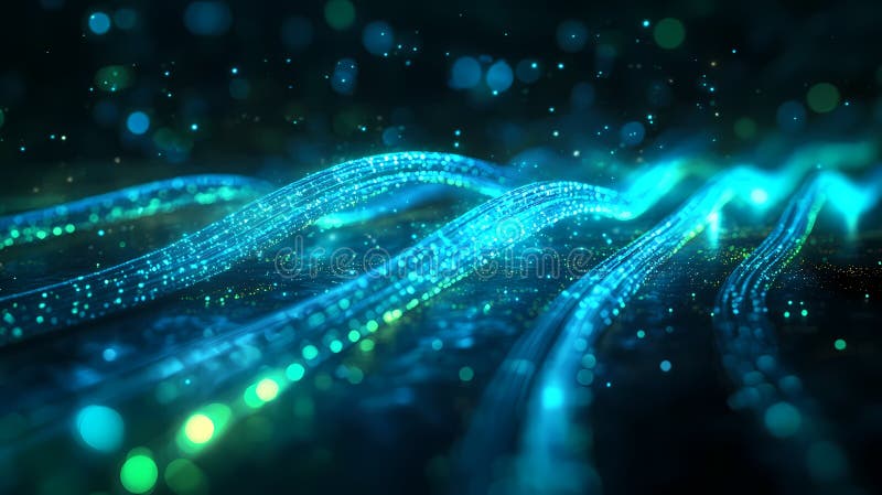 Futuristic Data Flow with Glowing Cables and Geometric Patterns ...
