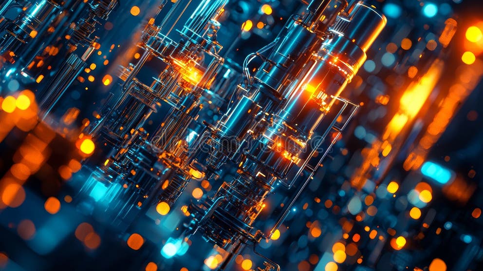 Futuristic Data Flow with Glowing Orange and Blue Lights Representing ...