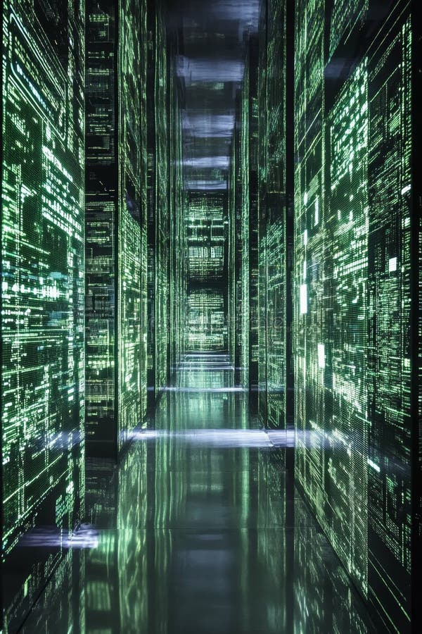 Futuristic Data Hallway with Realistic Lighting and Digital Streams in ...
