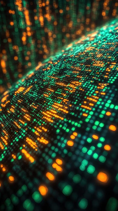 Futuristic Data Landscape with Glowing Pixels and Neon Grid Stock Photo ...