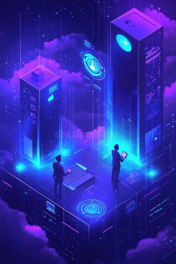 Futuristic Data Management Concept with Glowing Servers and Two ...