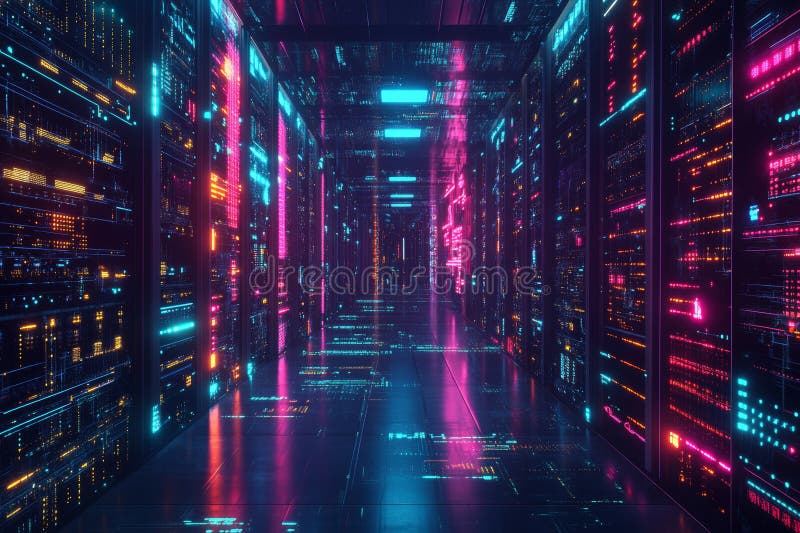 Futuristic Data Network Visualization with Neon Lights in a Conceptual ...