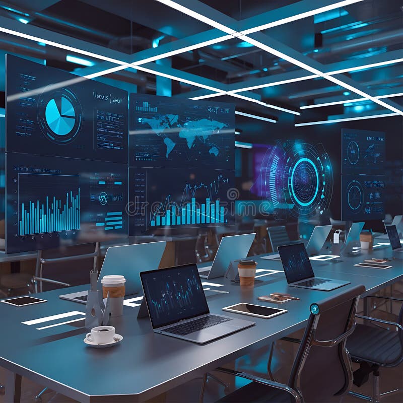 Futuristic Data Operations Hub Displaying Global Analytics and Interactive Dashboards Stock ...