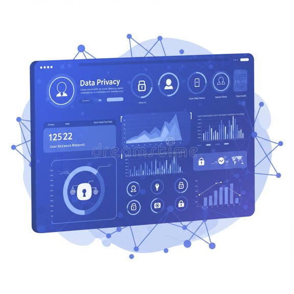 Futuristic Data Privacy Interface Depicting Graphs, Icons, and Metrics ...