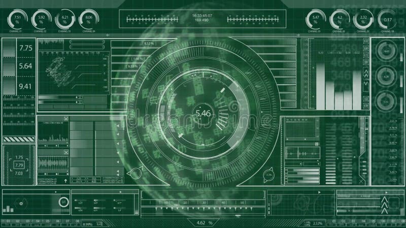 Futuristic Data Processing Animation with Circular Interface and Various Metrics Stock Footage ...