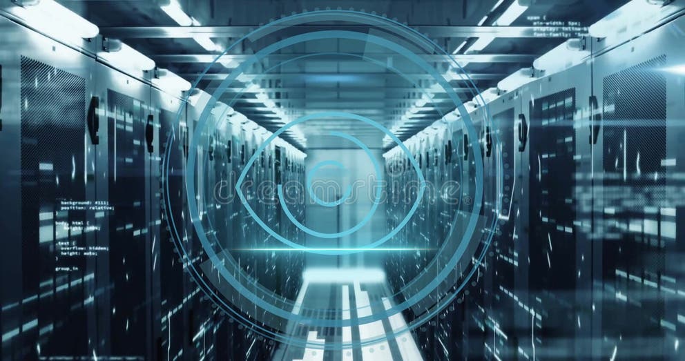 Futuristic Data Processing Image Over Server Racks in Technology Center ...