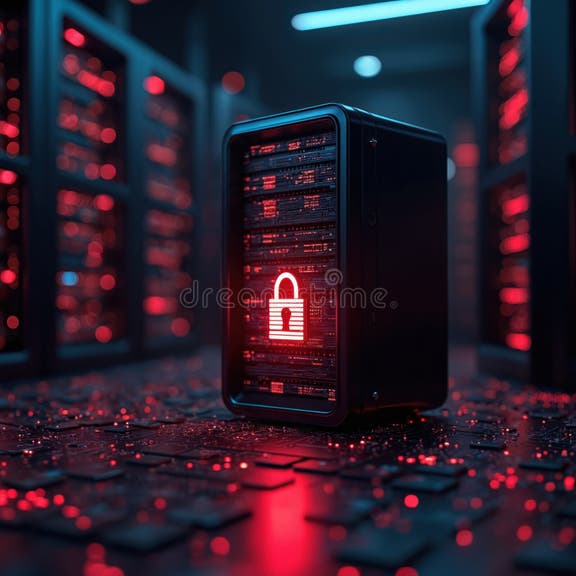 Futuristic Data Server with Glowing Security Lock, Cybersecurity, Data ...