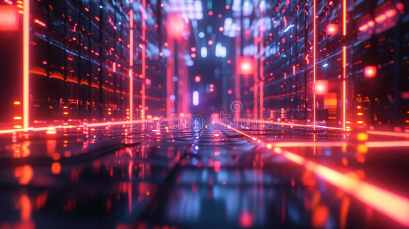 Futuristic Data Server Room with Glowing Neon Lights Stock Image ...