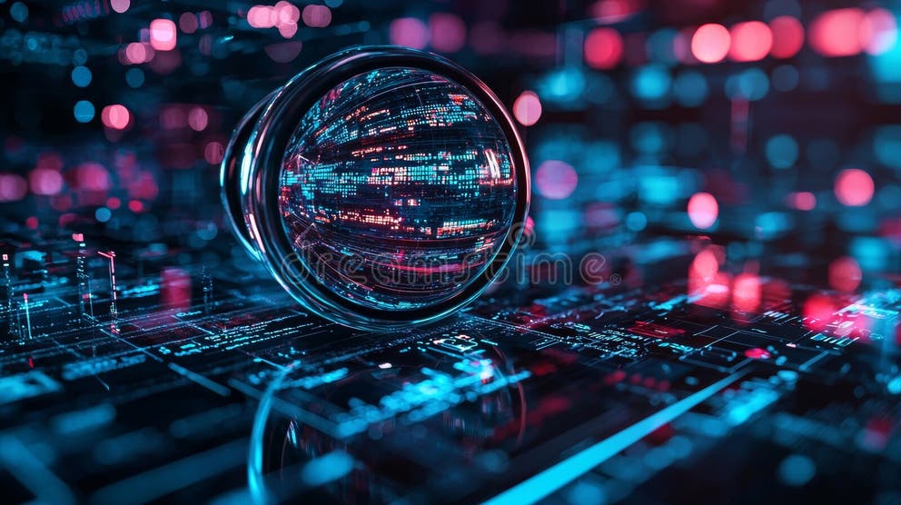 Futuristic Data Sphere with Digital Blue and Pink Lights Stock Image ...